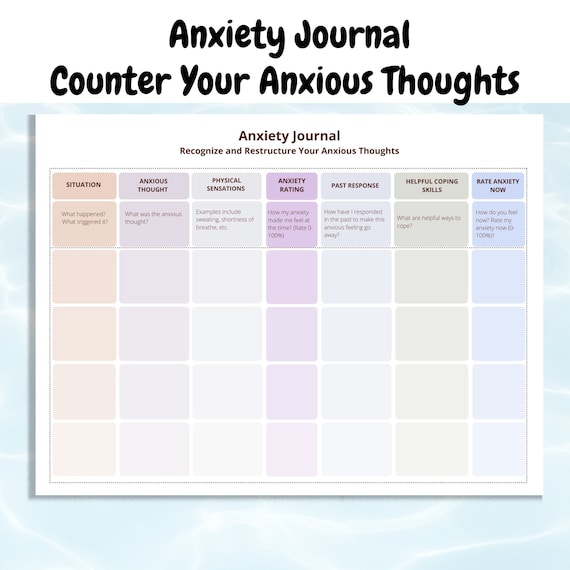 Anxiety Journal CBT Worksheet Counter Your Anxious Thoughts - Etsy