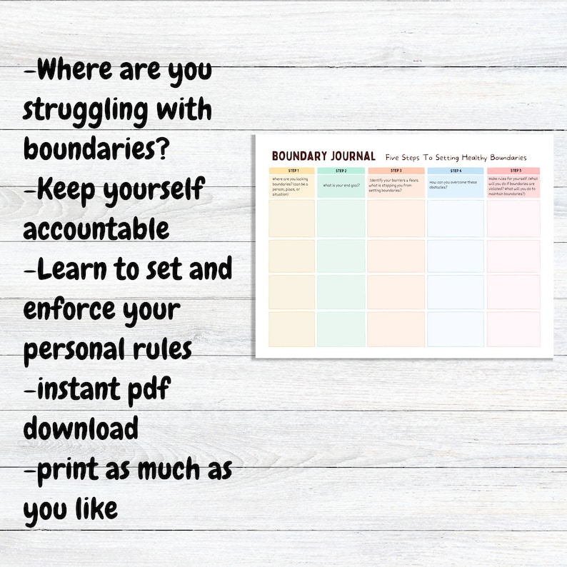 Personal Boundaries Journal Worksheet Print | Workbook Journal ...