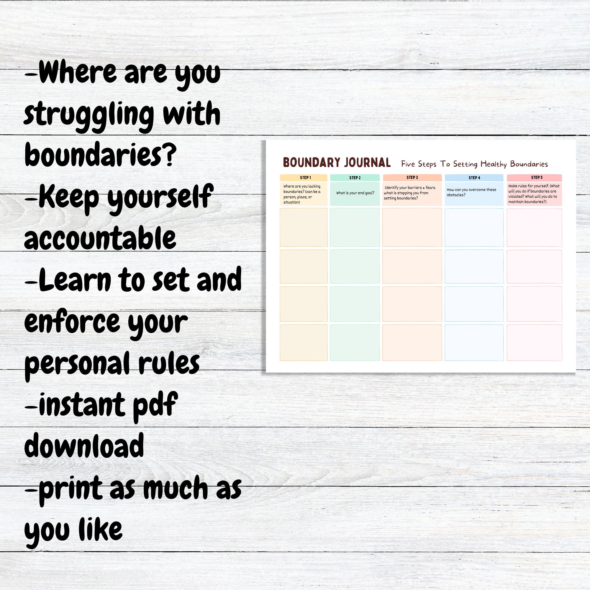 Personal Boundaries Journal Worksheet Print Workbook Journal Emotional ...