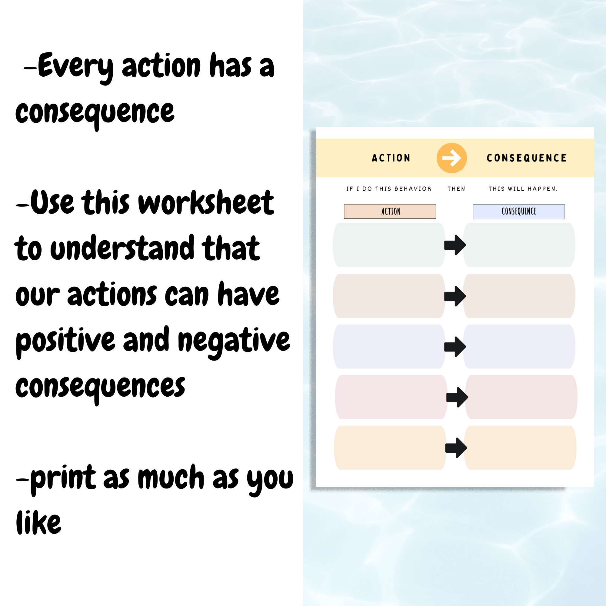 Action Consequence Worksheet | Mental Health Journal | Behavior Chart ...