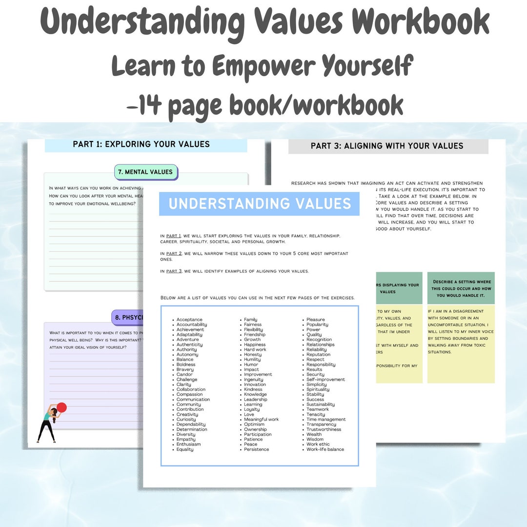 Core Values Workbook Journal | Self Esteem Worth Self Love Empowerment ...