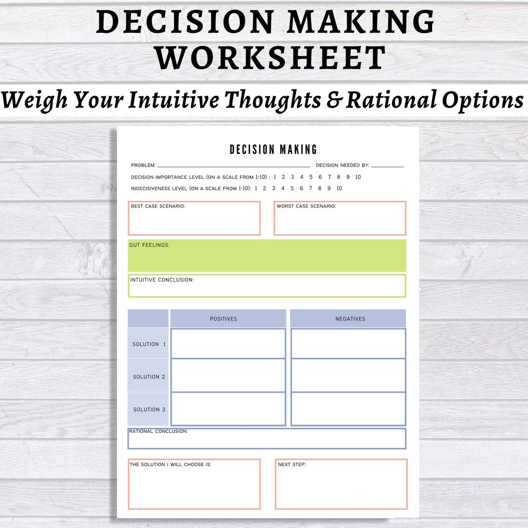 Make a Decision Worksheet Decision Making Indecisive Self - Etsy