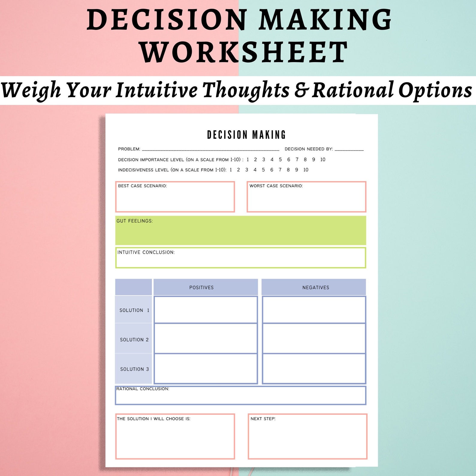Make a Decision Worksheet | Decision Making, Indecisive, Self Esteem ...