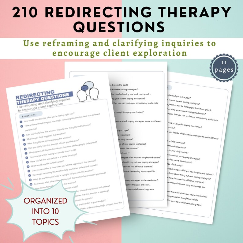 210 Redirecting Therapy Questions PDF | Counseling Session Tools ...