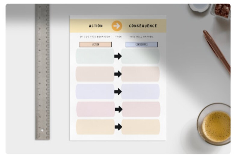 Action Consequence Worksheet | Mental Health Journal | Behavior Chart ...