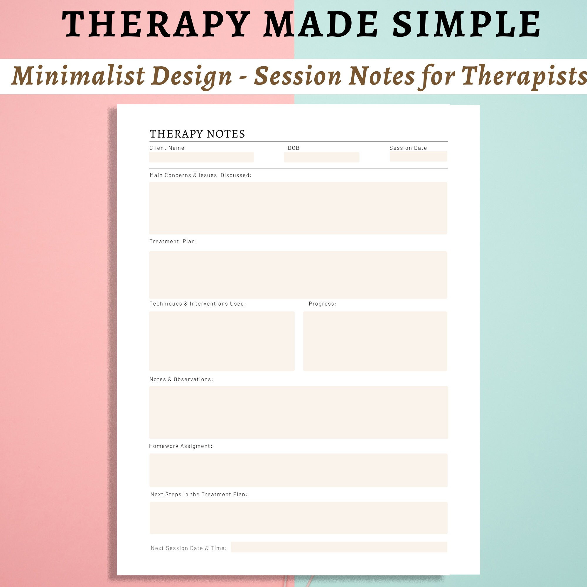 Therapy Session Progress Notes for Therapists | Counseling Session ...
