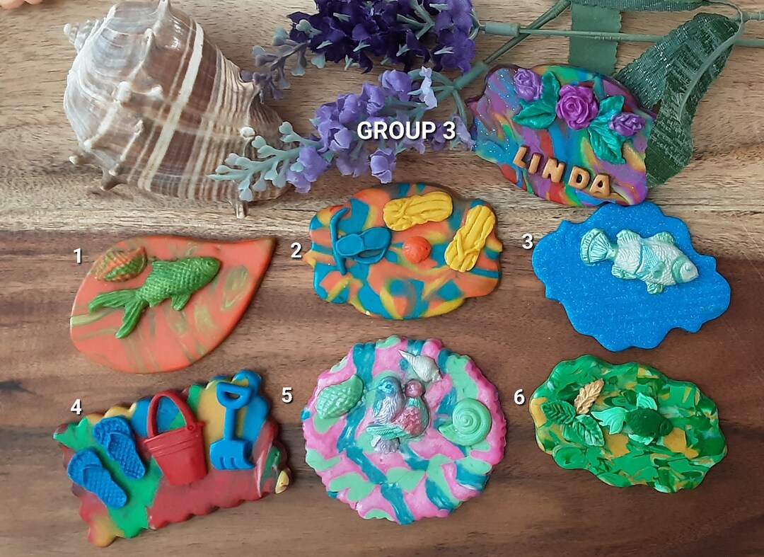 Handcrafted Polymer One off Clay Nurses Badges, Flowers, Animals Birds ...