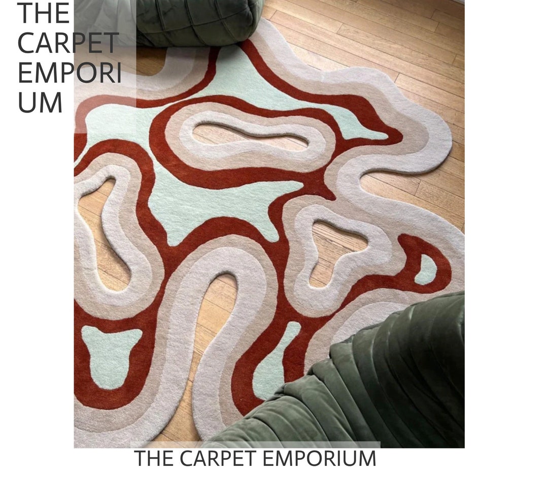 Irregular Amoeba Shaped Throw Rug Illusion Pattern Hand-tufted 100% ...