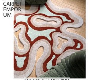 Irregular Shaped Throw Rug Illusion Pattern Hand-tufted 100% Wool ...