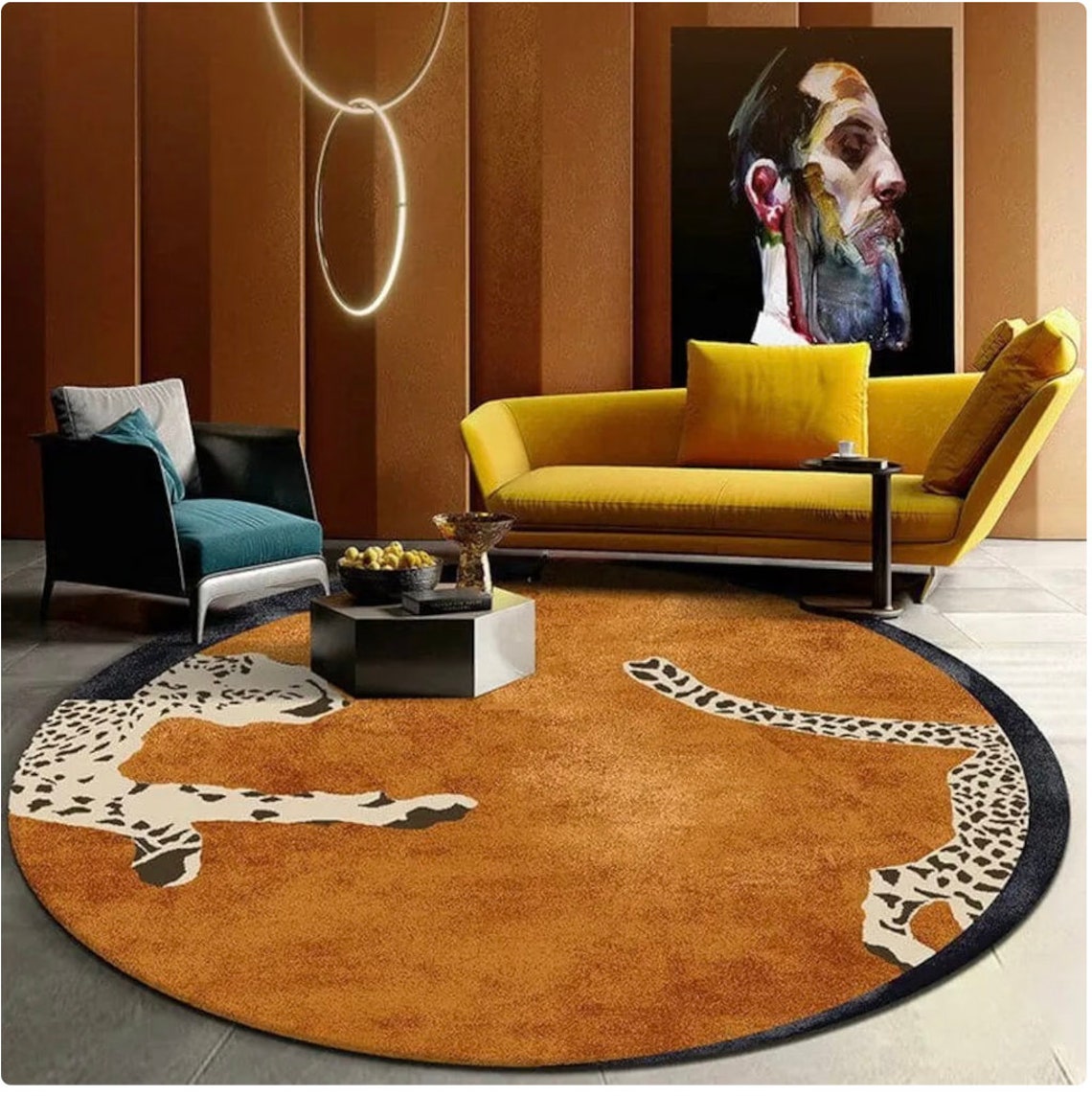 Round Cheetah Hand Tufted Rug, 100% NZ Wool Carpet for Home Decor ...