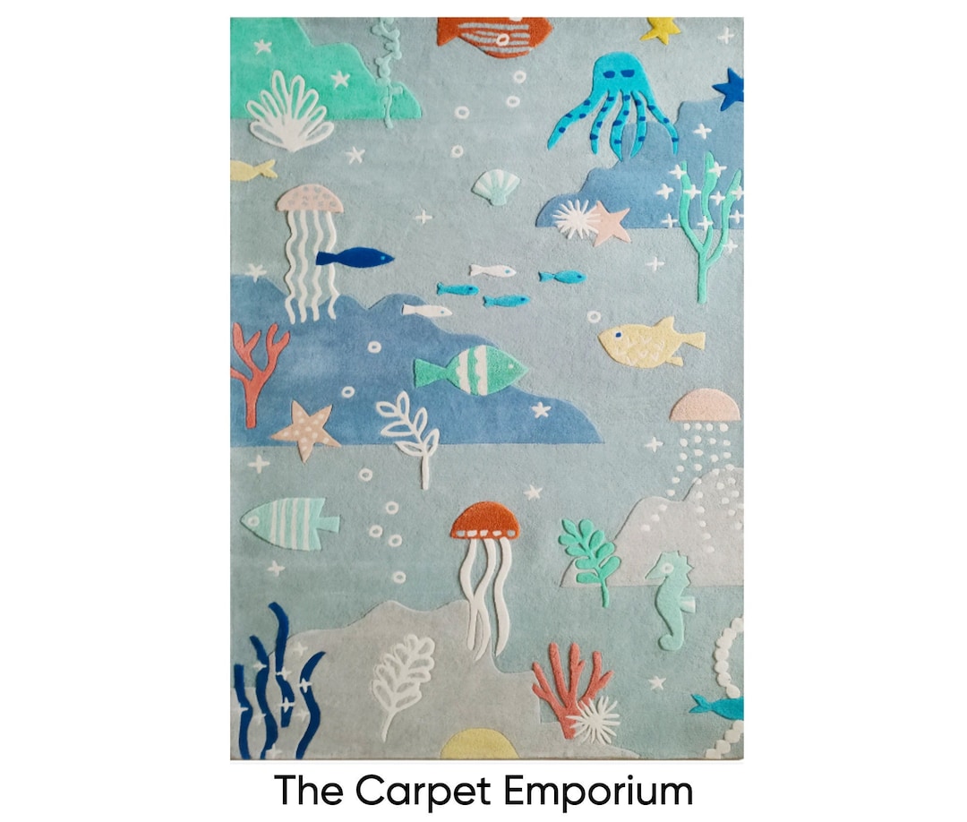 Under the Sea Rug, Hand Tufted Wool Rug Modern Design Carpets, Rugs for ...
