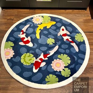 Koi Fish Swimming Hand-tufted, 100% Wool Handmade Area Rug Carpet for ...