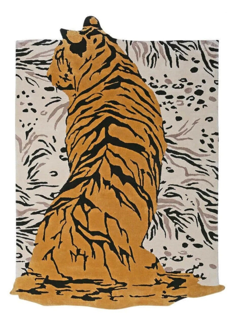 Melting Tiger Animal Print Rug, Hand Tufted Wool Rug Modern Design ...