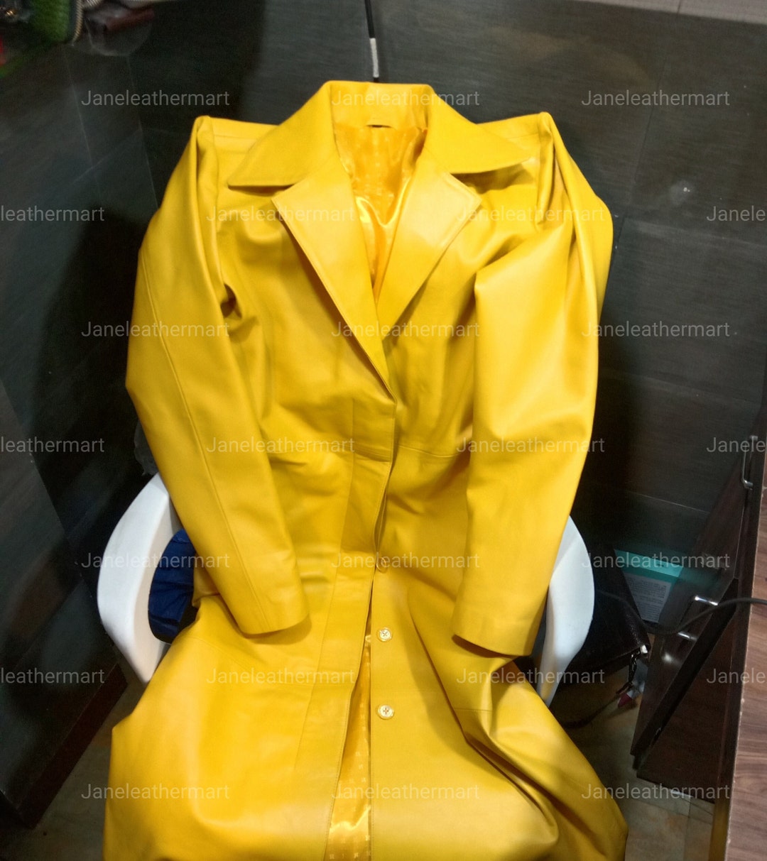 Yellow Leather Trench Coat Women Genuine Sheepskin Ladies Long Overcoat ...