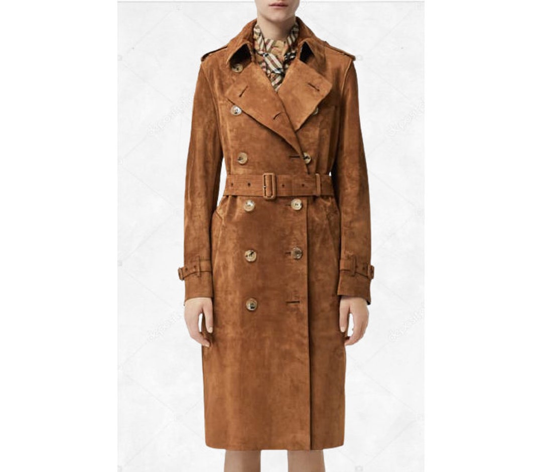 Women Suede Leather Trench Coat Jacket Women Suede Leather Long Coat ...