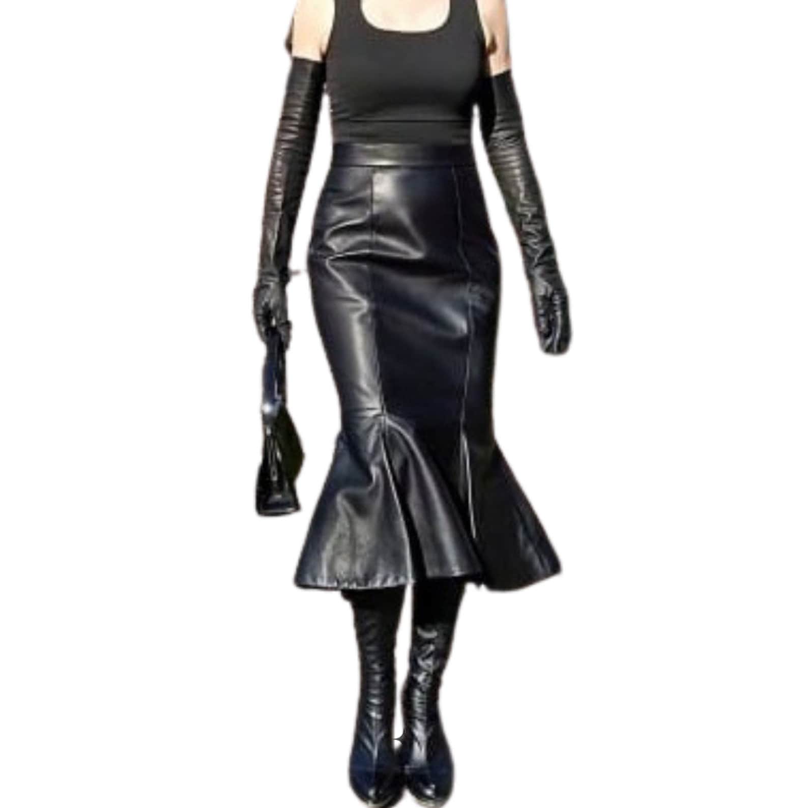 Women Leather Skirt Mermaid Black Lambskin Pencil Women - Etsy