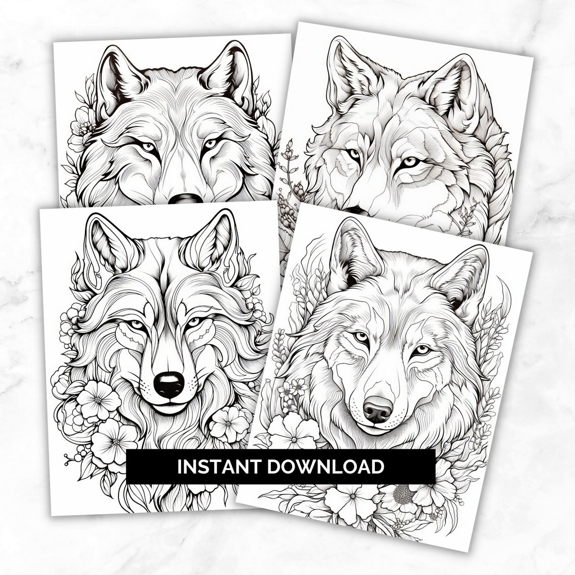 Mindfulness Wolves Coloring Pages, Wolf Coloring Book, Printable Color ...