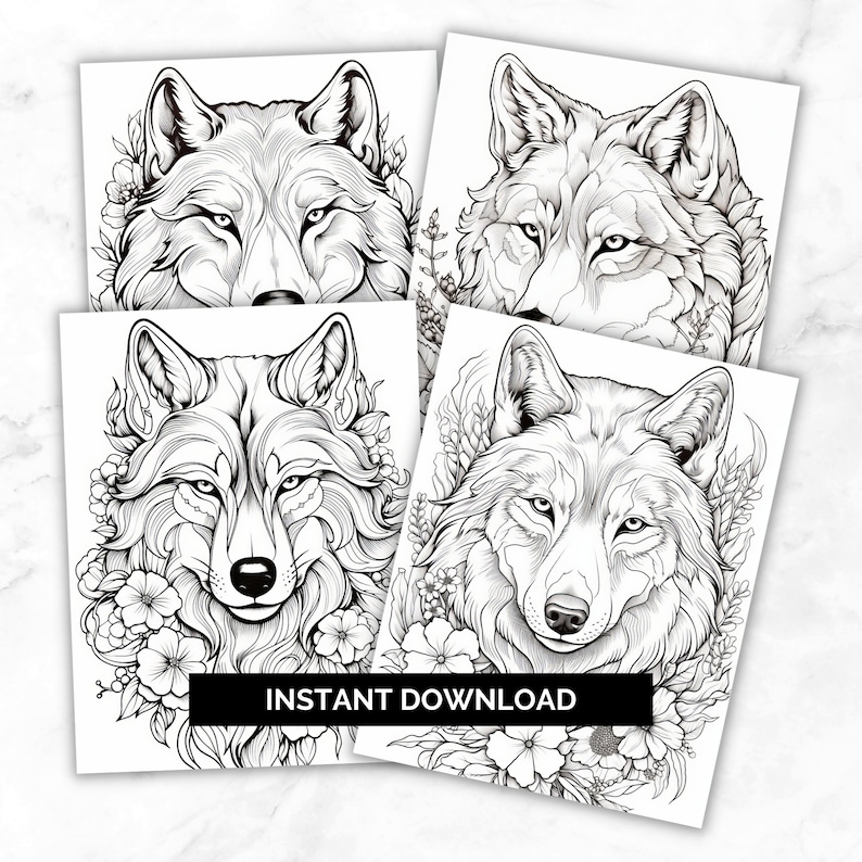 Mindfulness Wolves Coloring Pages, Wolf Coloring Book, Printable Color ...