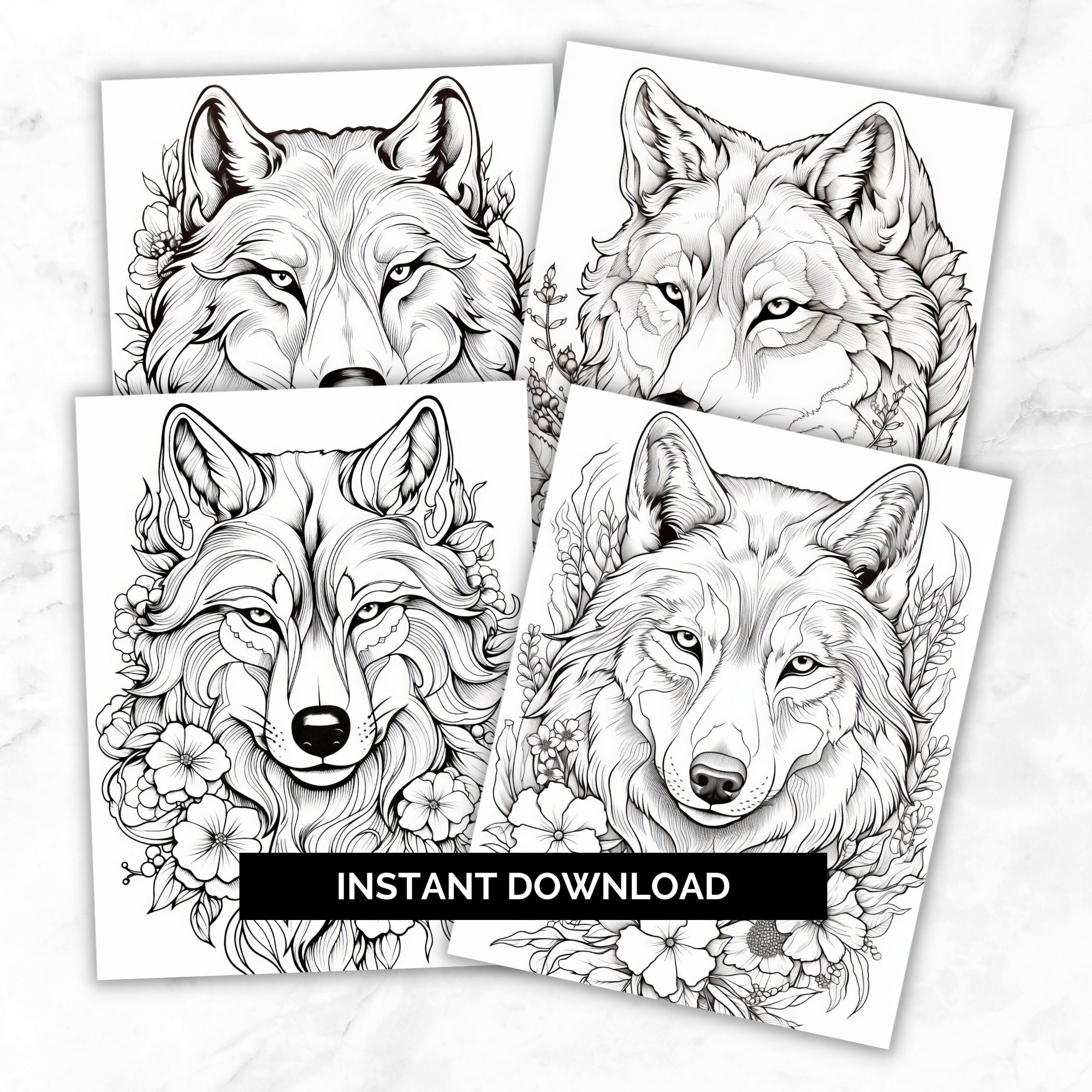Mindfulness Wolves Coloring Pages, Wolf Coloring Book, Printable Color ...