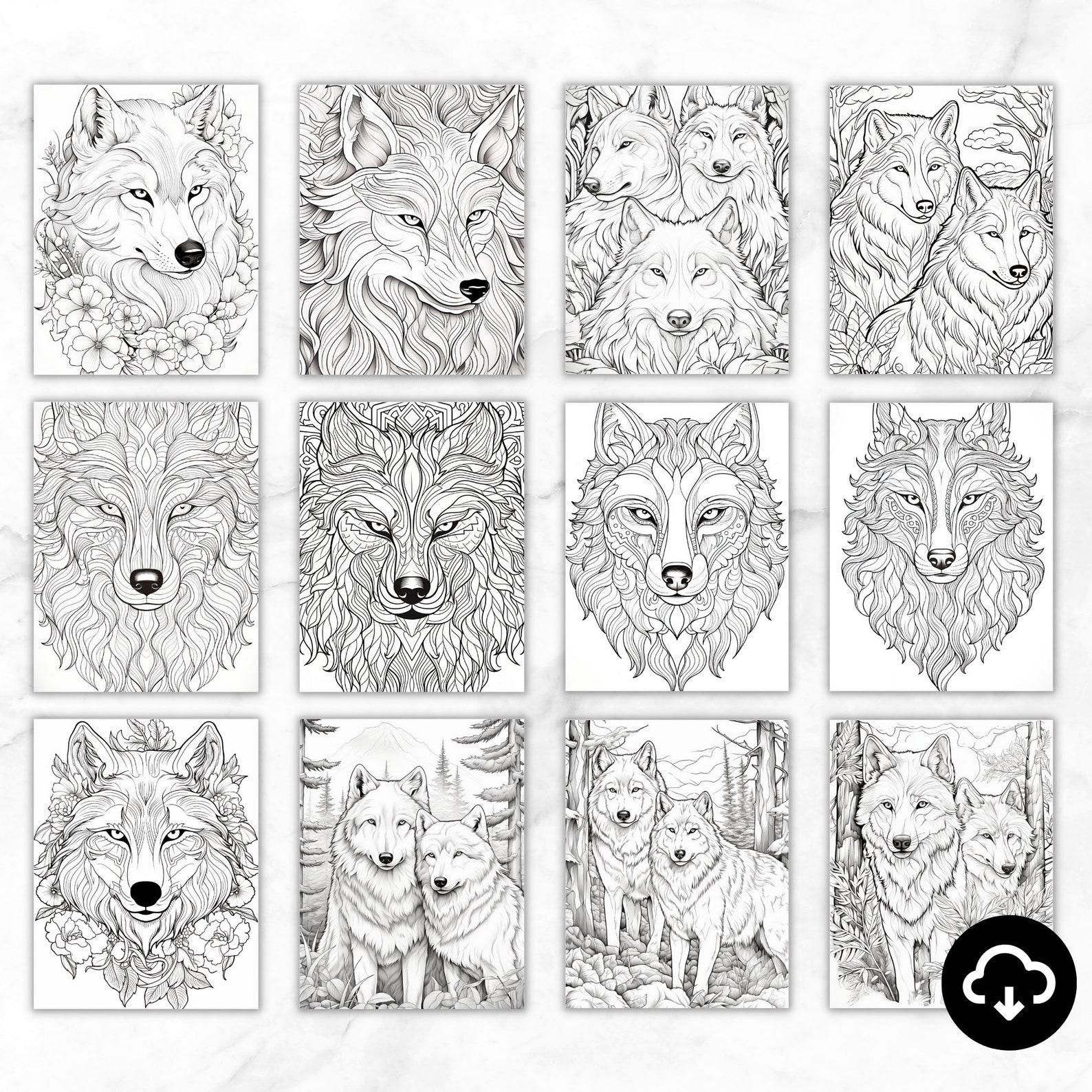 Mindfulness Wolves Coloring Pages, Wolf Coloring Book, Printable Color ...