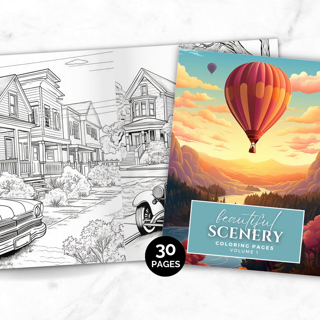 Beautiful Scenery Coloring Pages, Scenes Coloring Book, Printable Color ...
