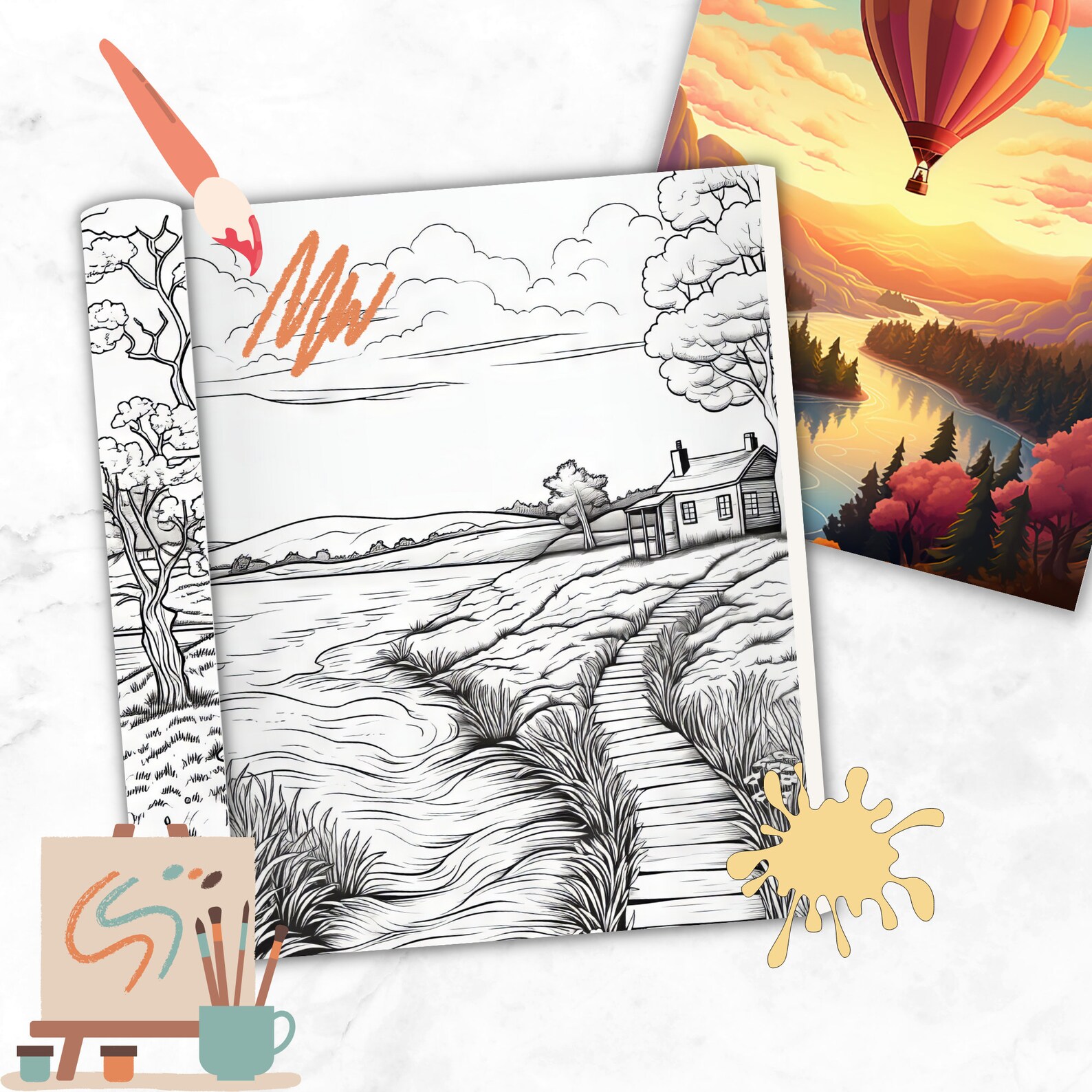 Beautiful Scenery Coloring Pages, Scenes Coloring Book, Printable Color ...