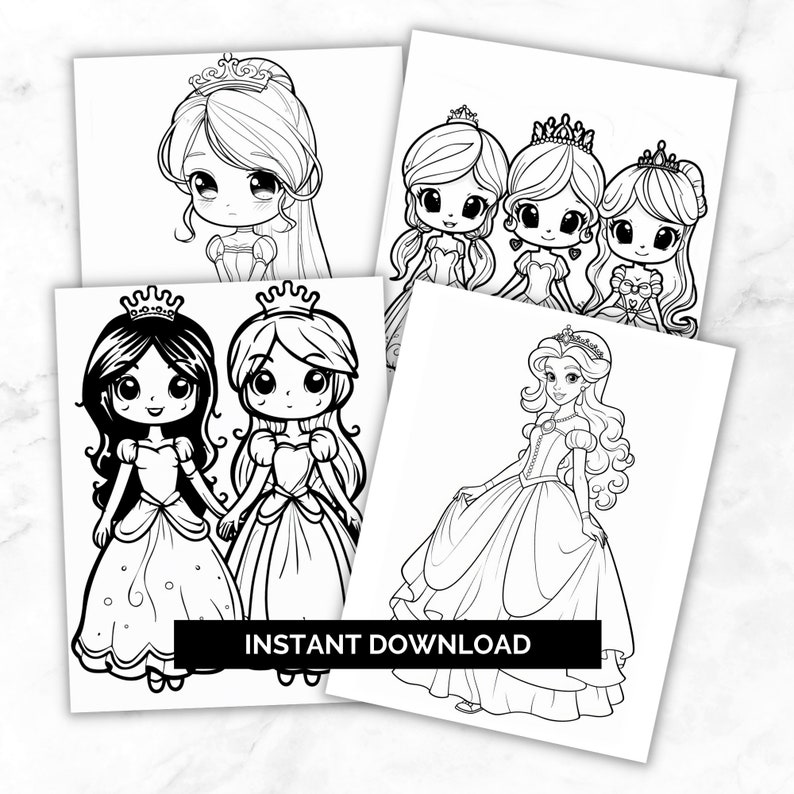 Charming Princess Coloring Pages, Beautiful Princess Gown Coloring Book ...