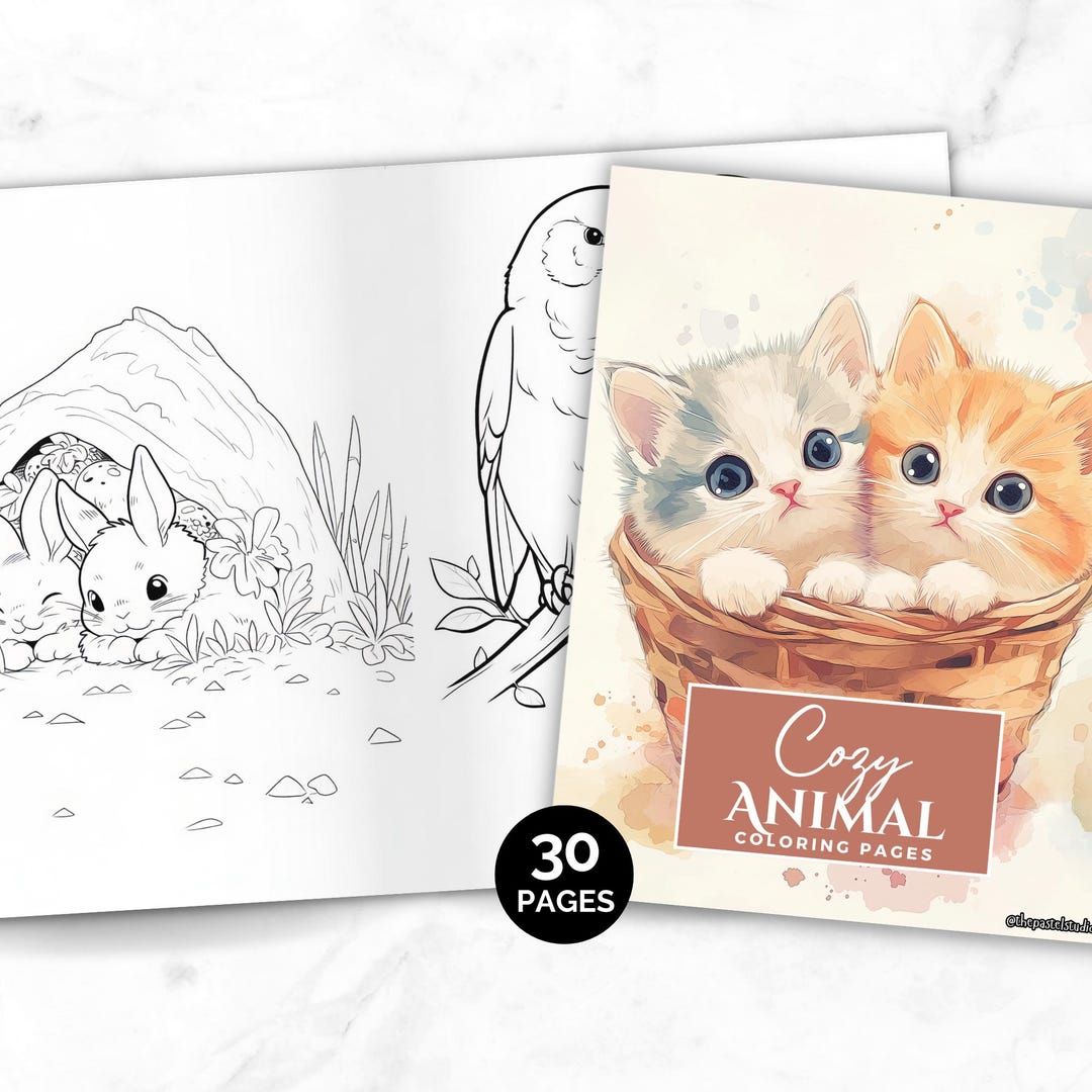 Cozy Animals Coloring Pages, Cute Animals Coloring Ebook, Printable ...