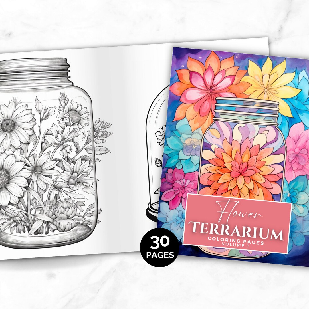 Flower Terrarium Coloring Pages - Vol 1, Coloring Ebook, Printable ...