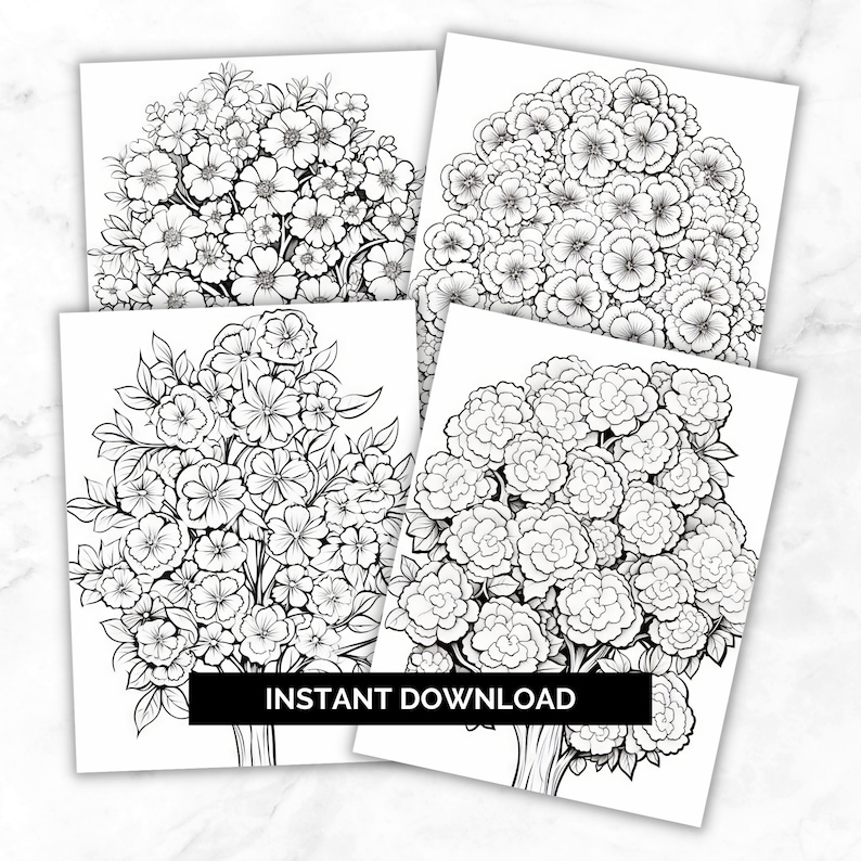 Tree Flowers Coloring Pages, Tree Flower Coloring Book, Printable Color ...