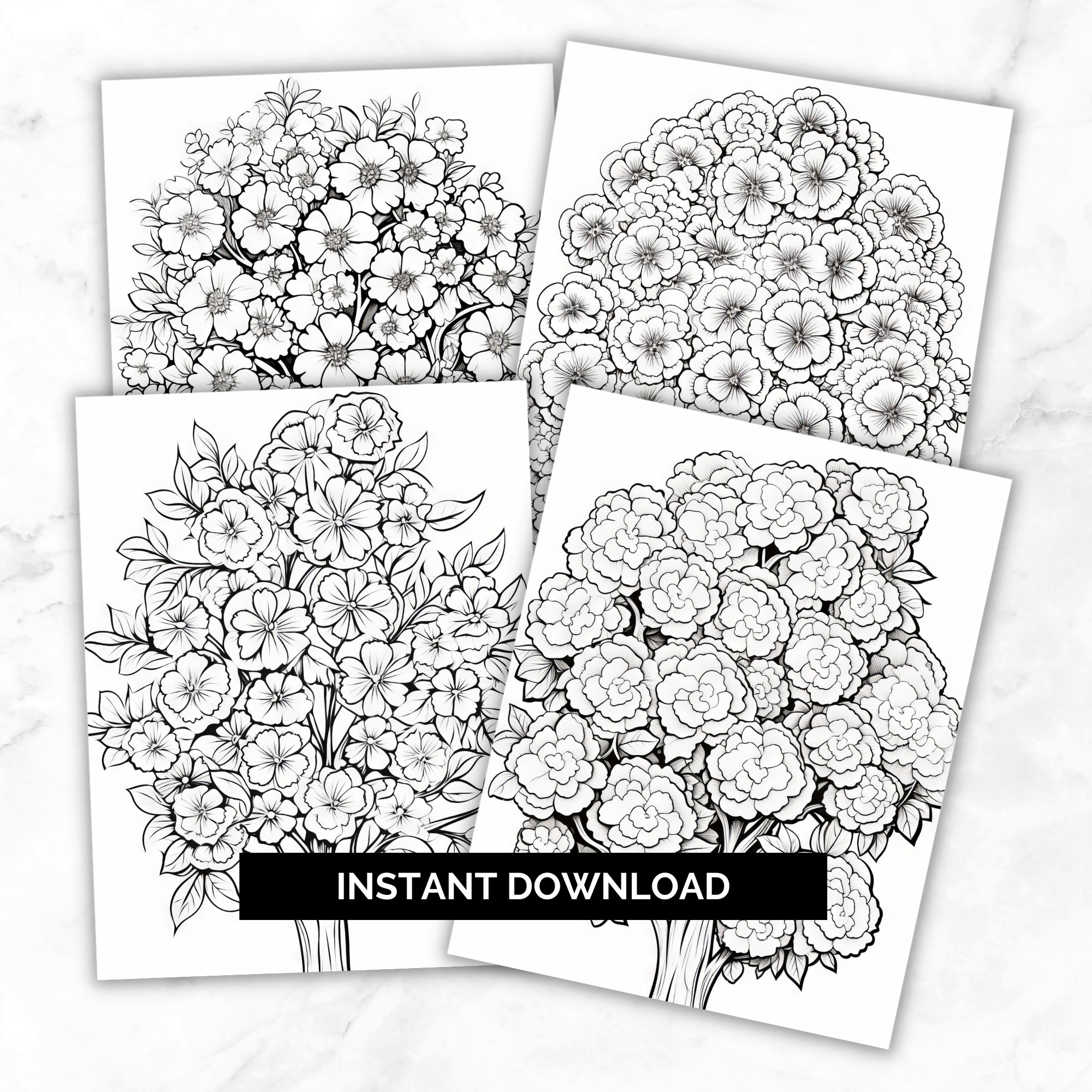 Tree Flowers Coloring Pages, Tree Flower Coloring Book, Printable Color ...