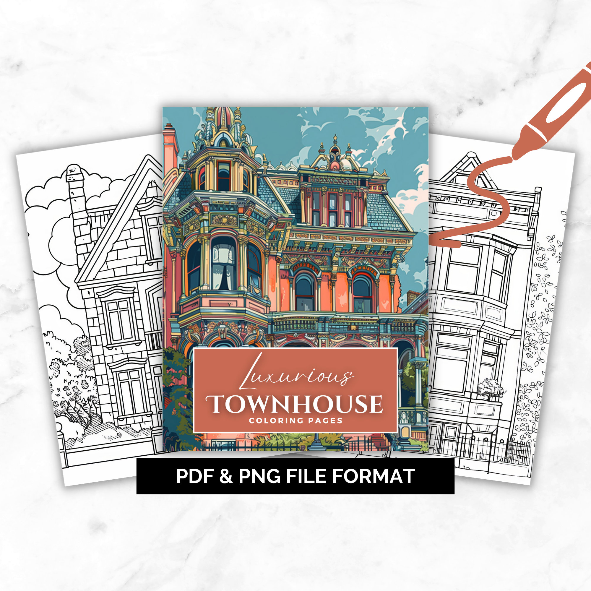 Luxurious Townhouse Coloring Pages, House Coloring Ebook, Printable ...
