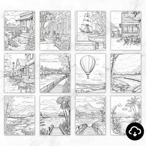 Beautiful Scenery Coloring Pages, Scenes Coloring Book, Printable Color ...