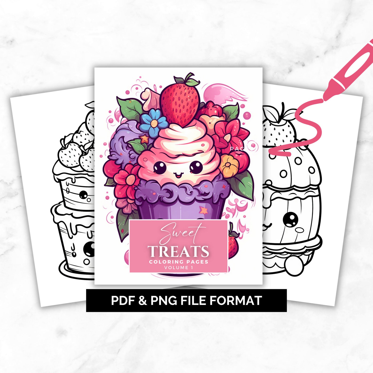 Sweet Treats Coloring Pages - Vol 1, Sweet Coloring Book, Printable ...