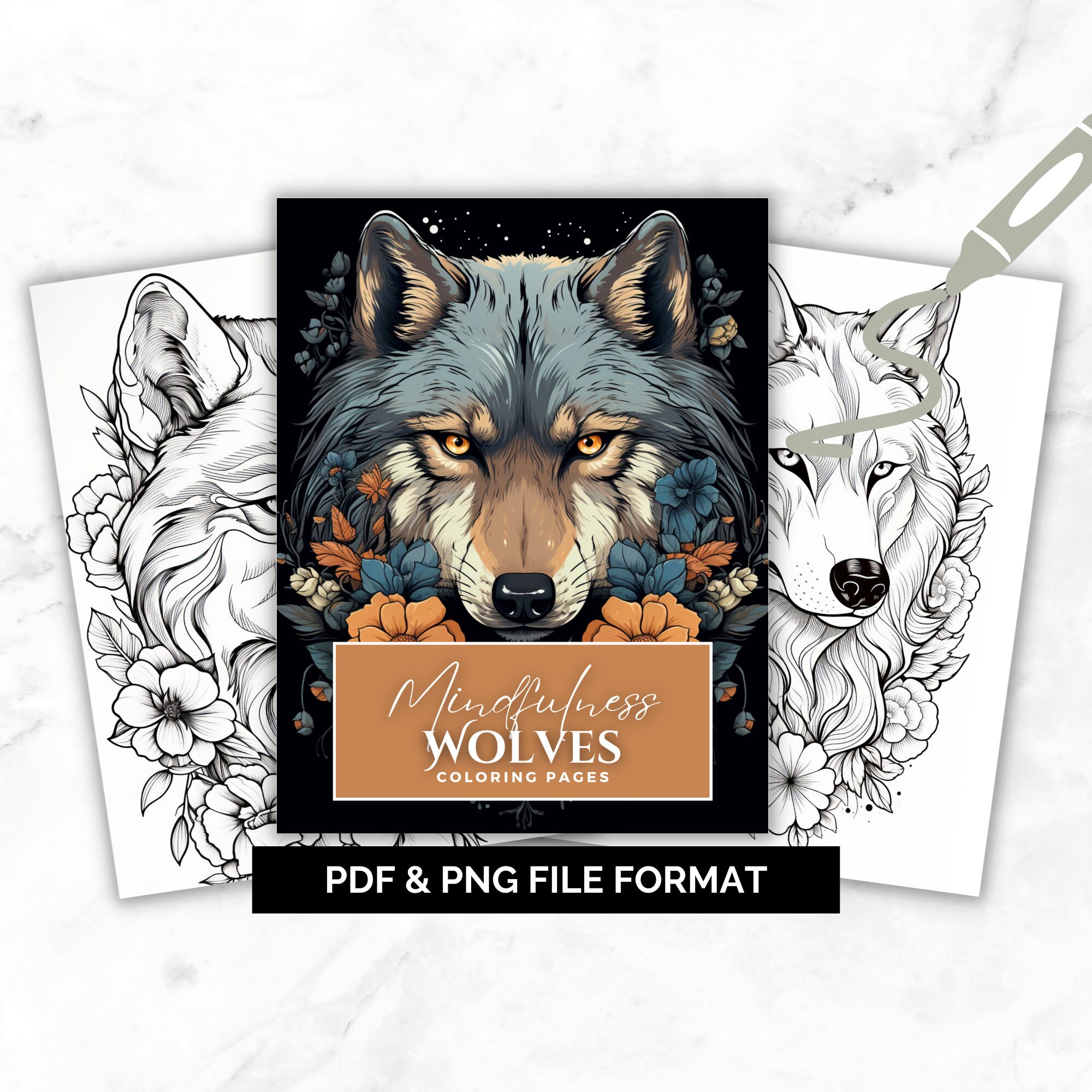 Mindfulness Wolves Coloring Pages, Wolf Coloring Book, Printable Color ...