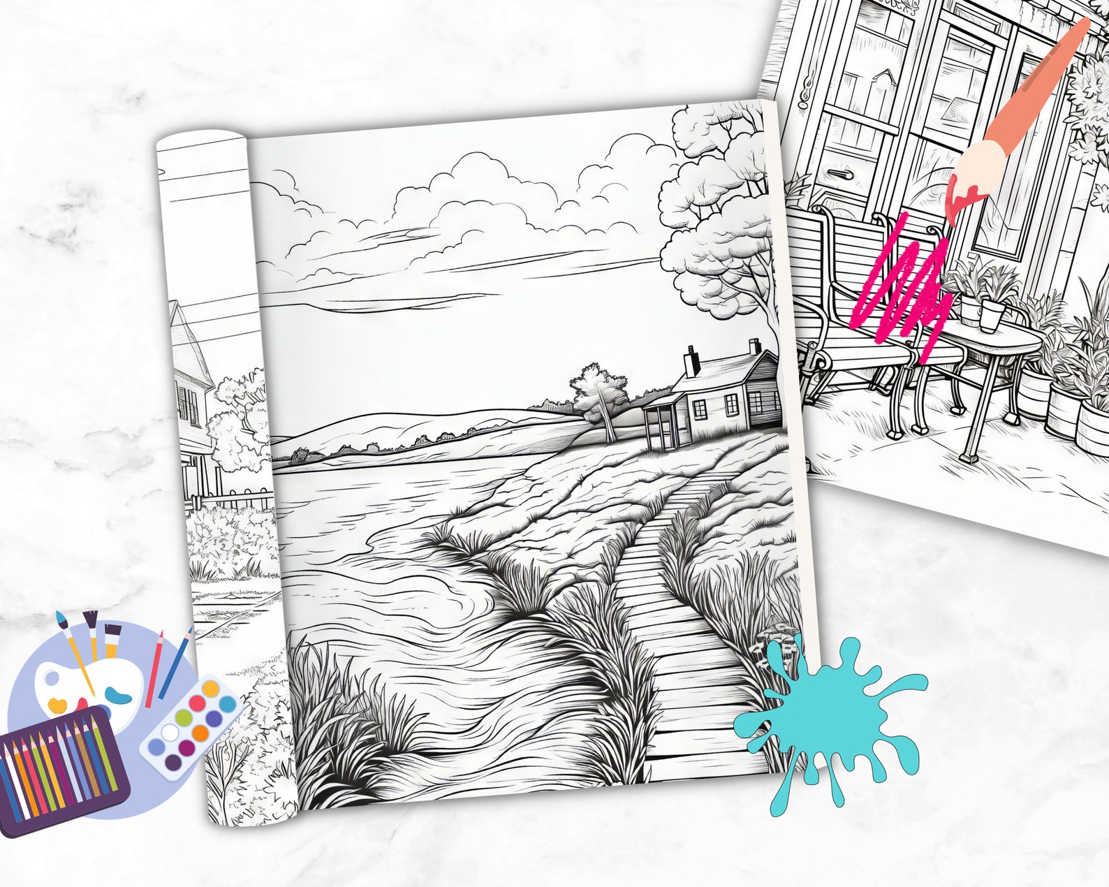 Beautiful Scenery Coloring Pages Scenes Coloring Book - Etsy