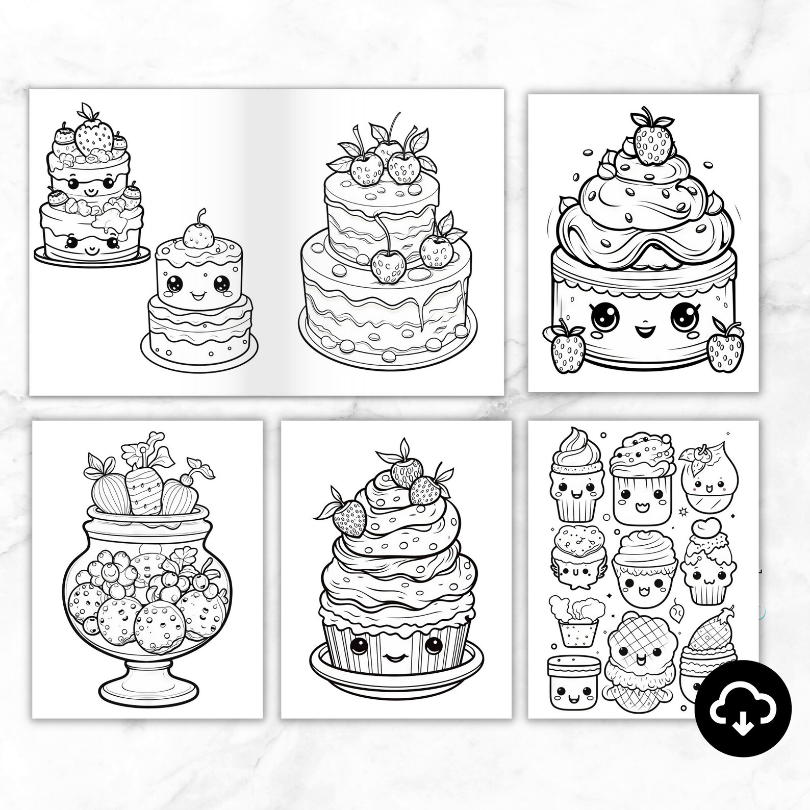Sweet Treats Coloring Pages - Vol 1, Sweet Coloring Book, Printable ...