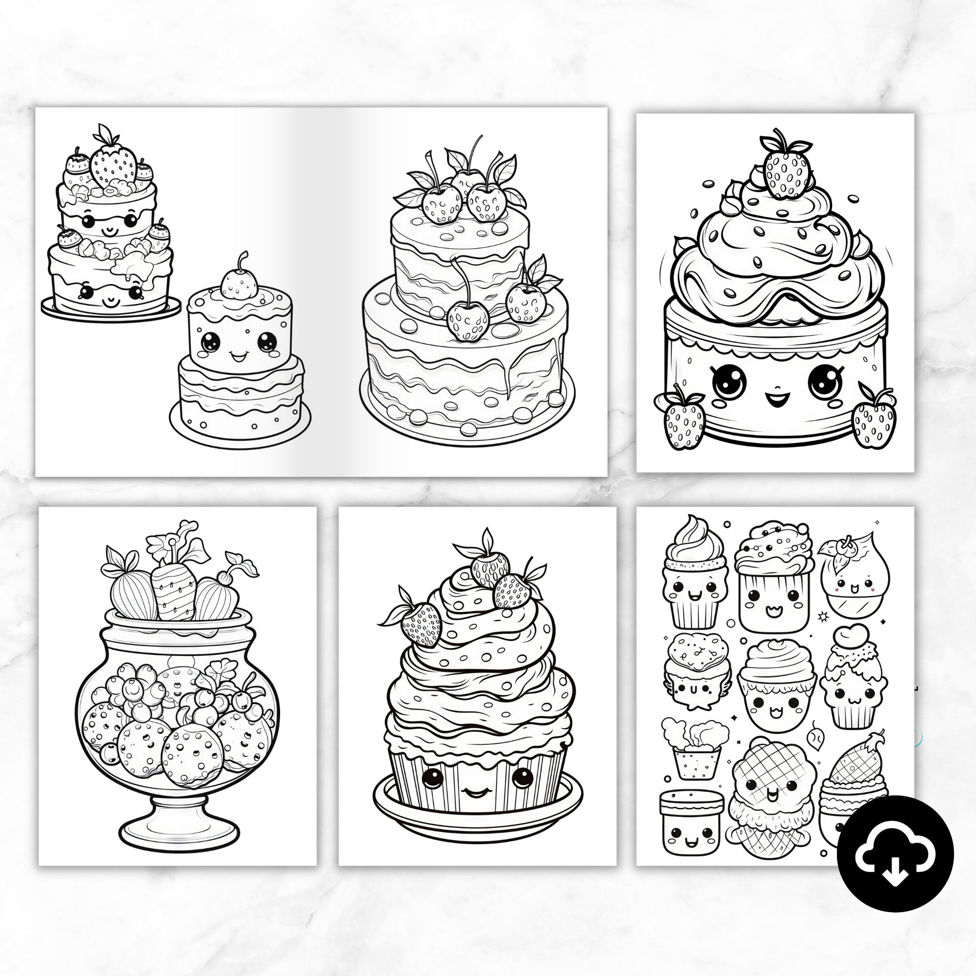 Sweet Treats Coloring Pages - Vol 1, Sweet Coloring Book, Printable ...