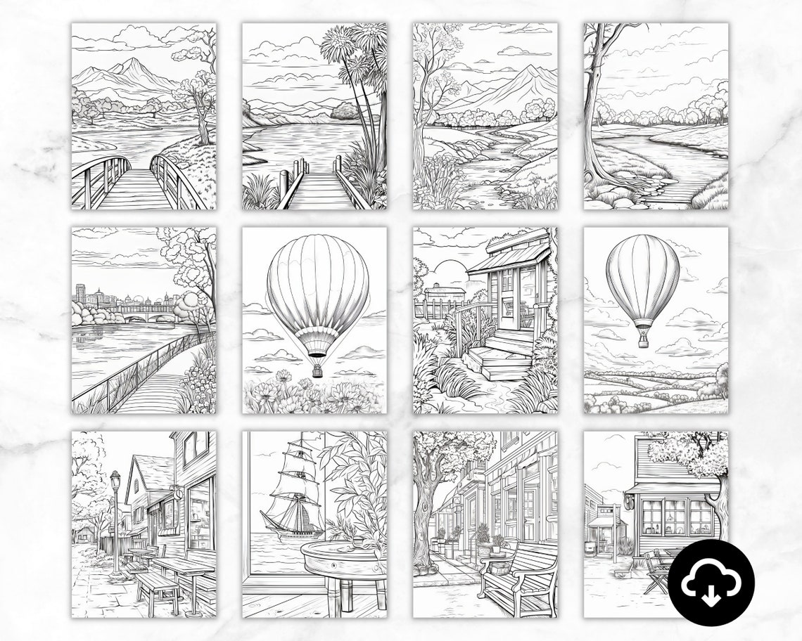 Beautiful Scenery Coloring Pages Scenes Coloring Book - Etsy