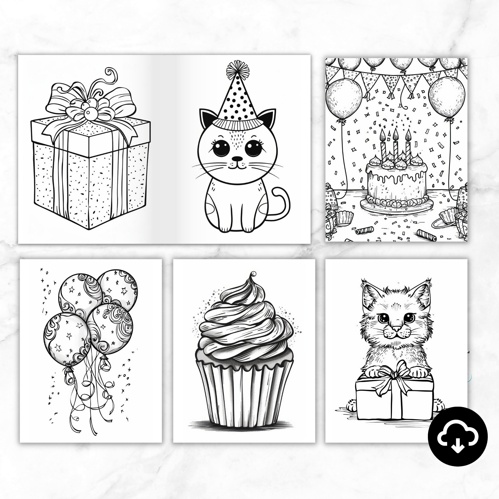 Birthday Party Coloring Pages, Birthday Cake Coloring Book, Printable ...
