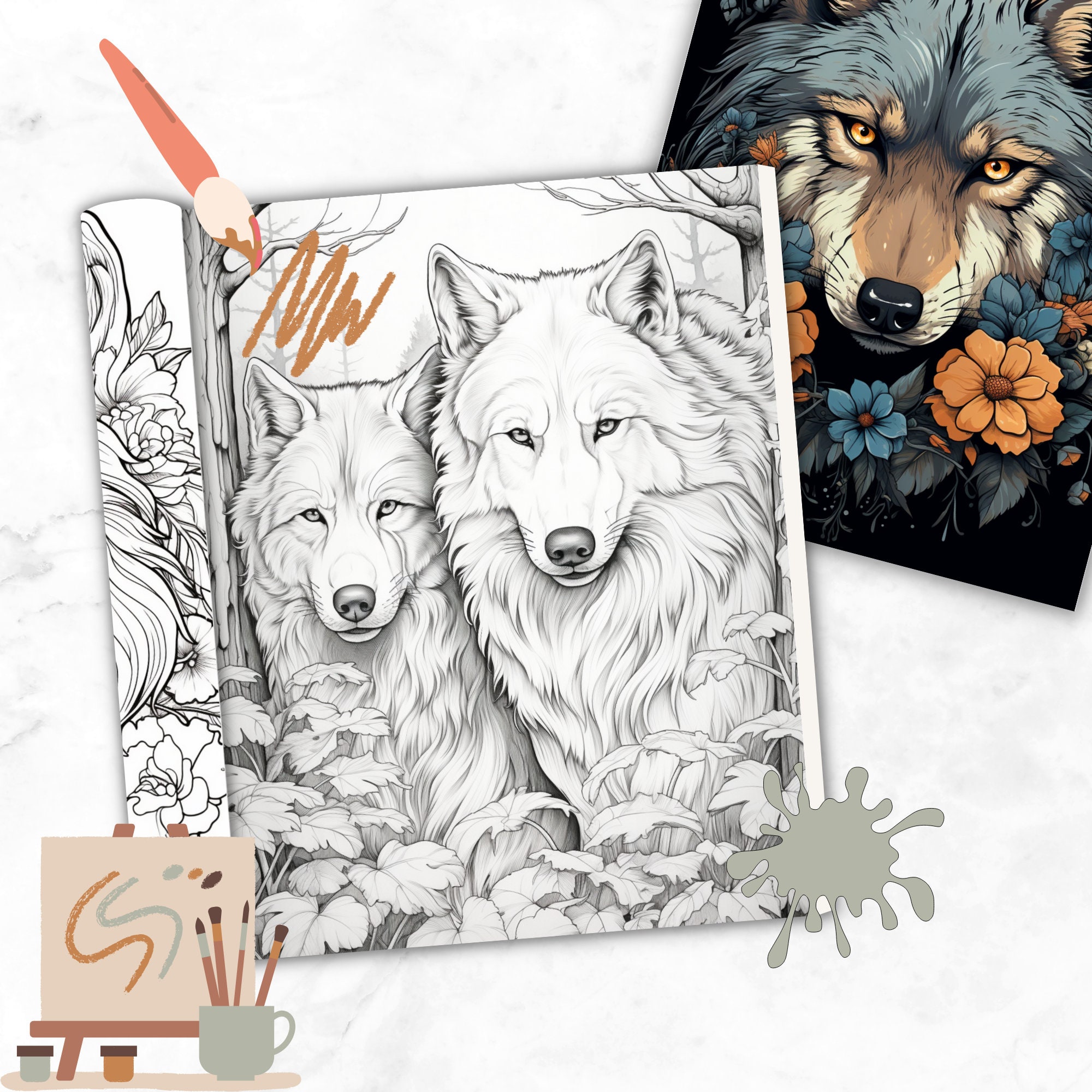 Mindfulness Wolves Coloring Pages, Wolf Coloring Book, Printable Color ...