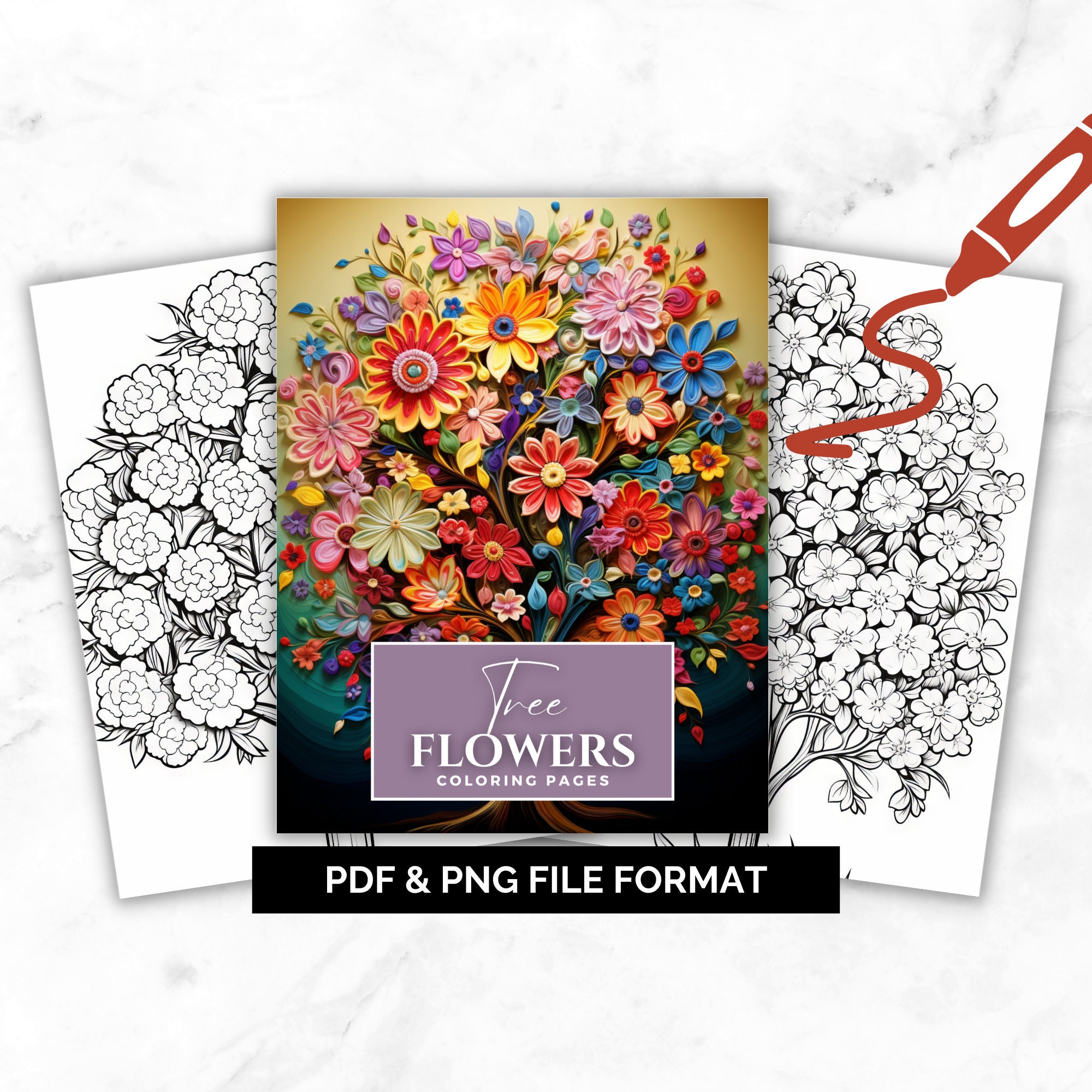 Tree Flowers Coloring Pages, Tree Flower Coloring Book, Printable Color ...