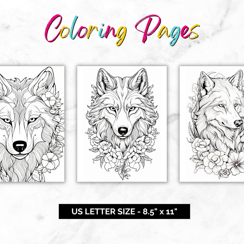Mindfulness Wolves Coloring Pages, Wolf Coloring Book, Printable Color ...