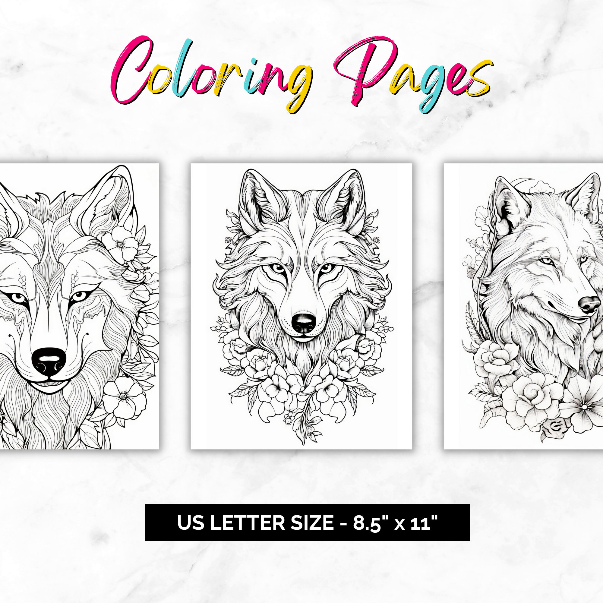 Mindfulness Wolves Coloring Pages, Wolf Coloring Book, Printable Color ...