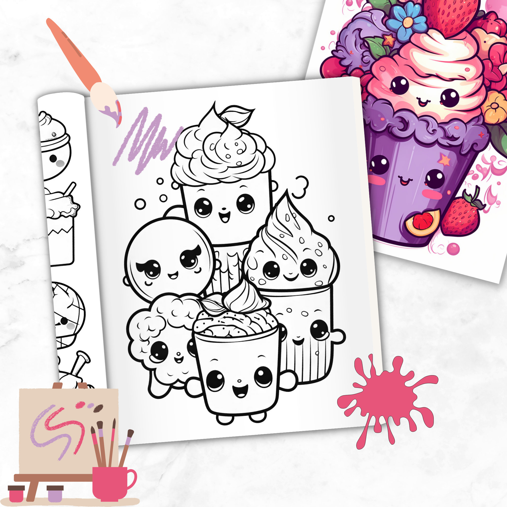 Sweet Treats Coloring Pages - Vol 1, Sweet Coloring Book, Printable ...