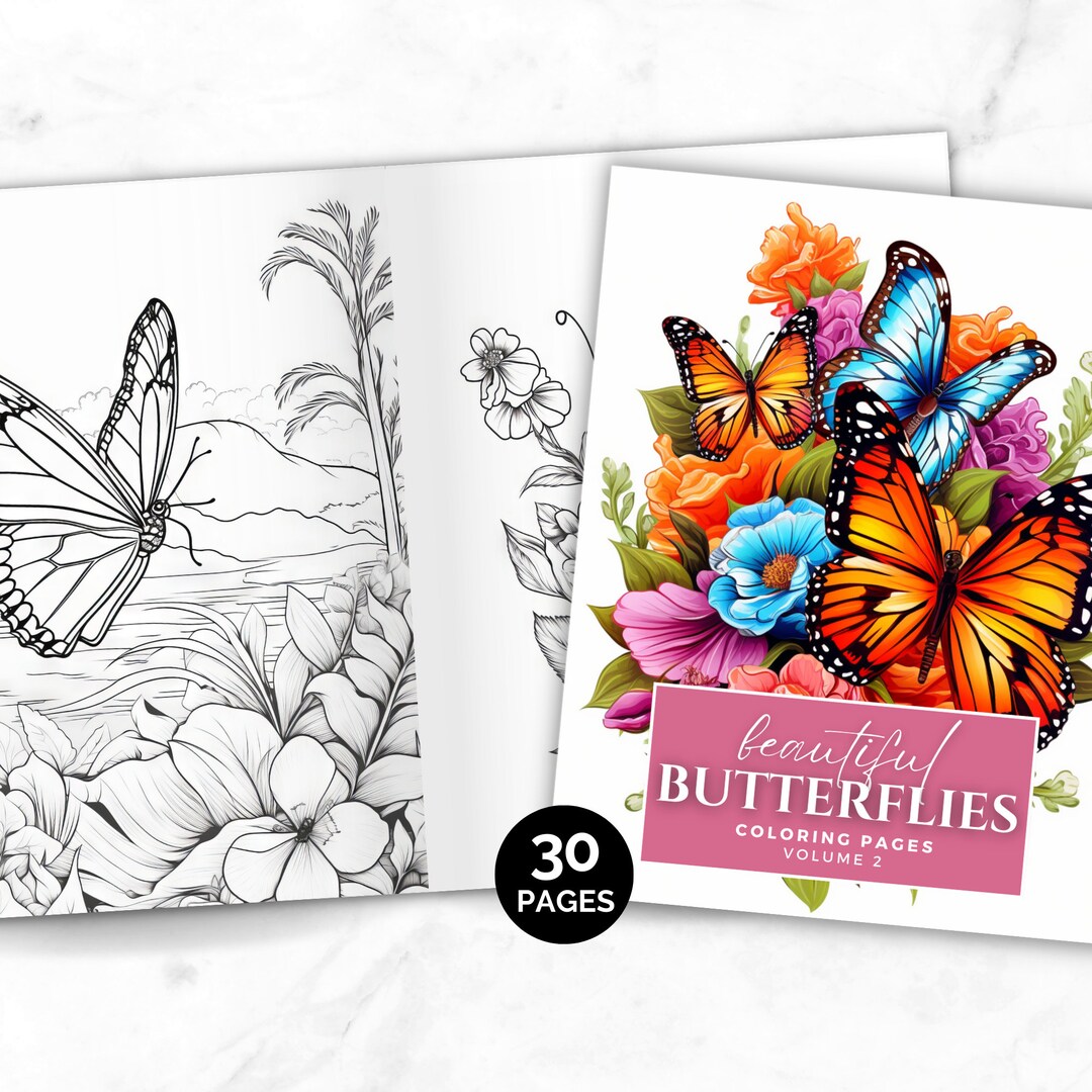 Beautiful Butterflies Coloring Pages - Vol 2, Coloring Ebook, Printable ...