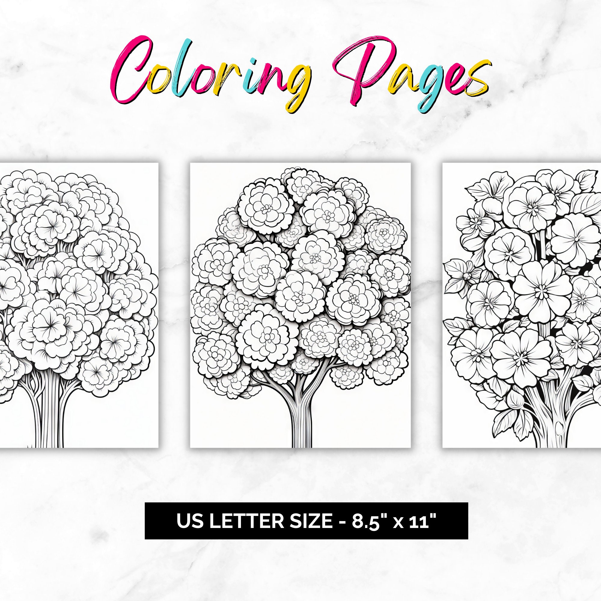Tree Flowers Coloring Pages, Tree Flower Coloring Book, Printable Color ...