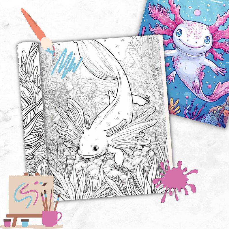 Aquatic Axolotl Coloring Pages, Amphibia Coloring Book, Marine ...