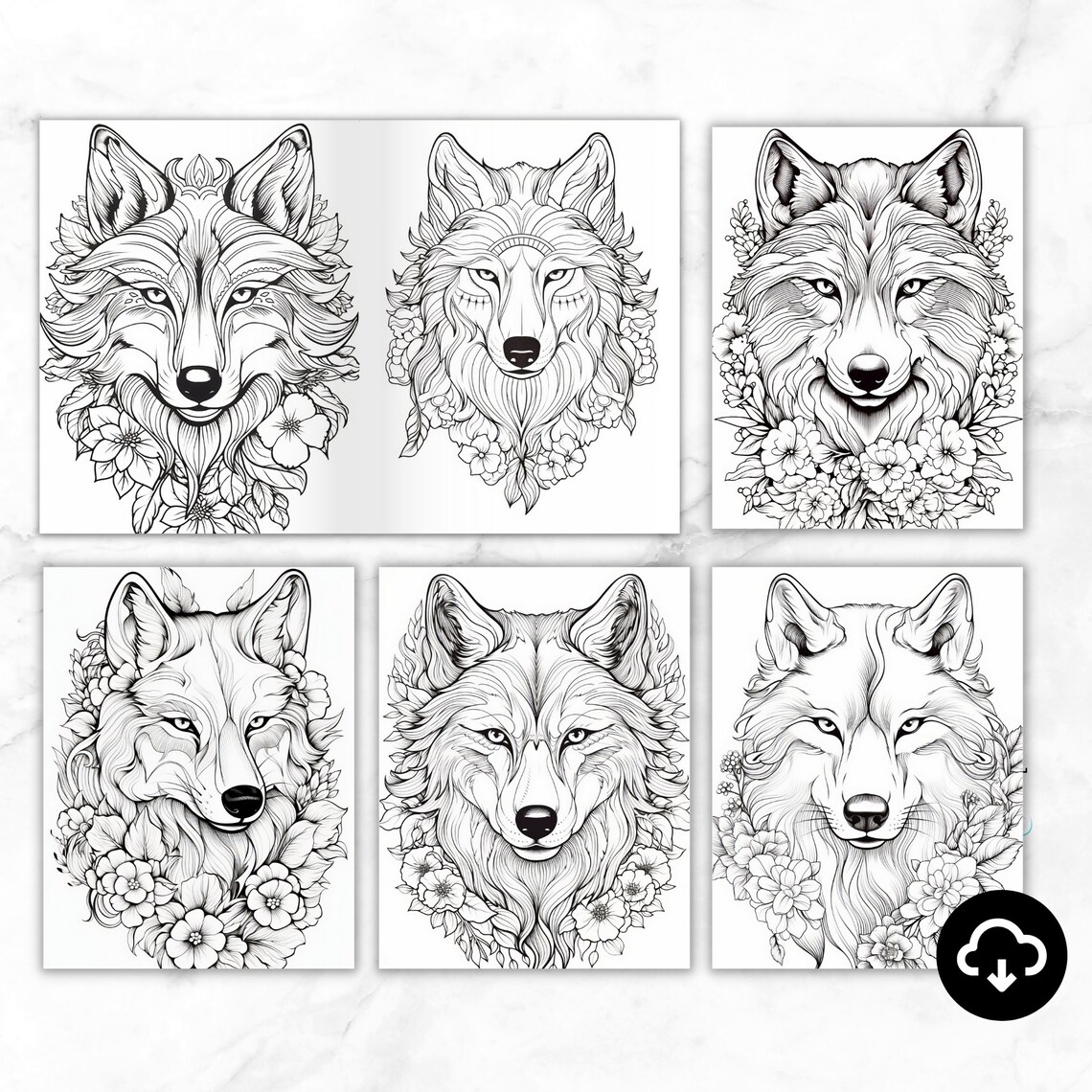 Mindfulness Wolves Coloring Pages, Wolf Coloring Book, Printable Color ...