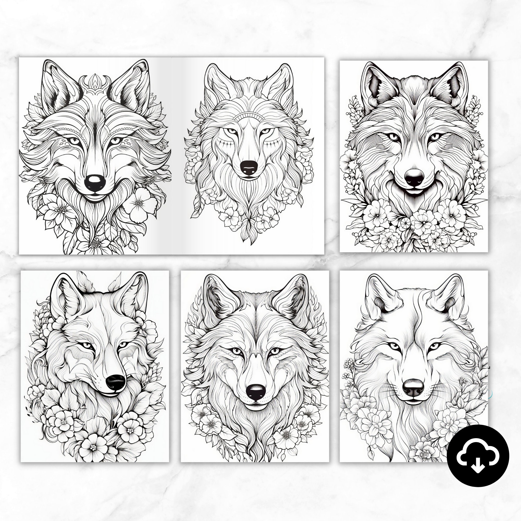 Mindfulness Wolves Coloring Pages, Wolf Coloring Book, Printable Color ...